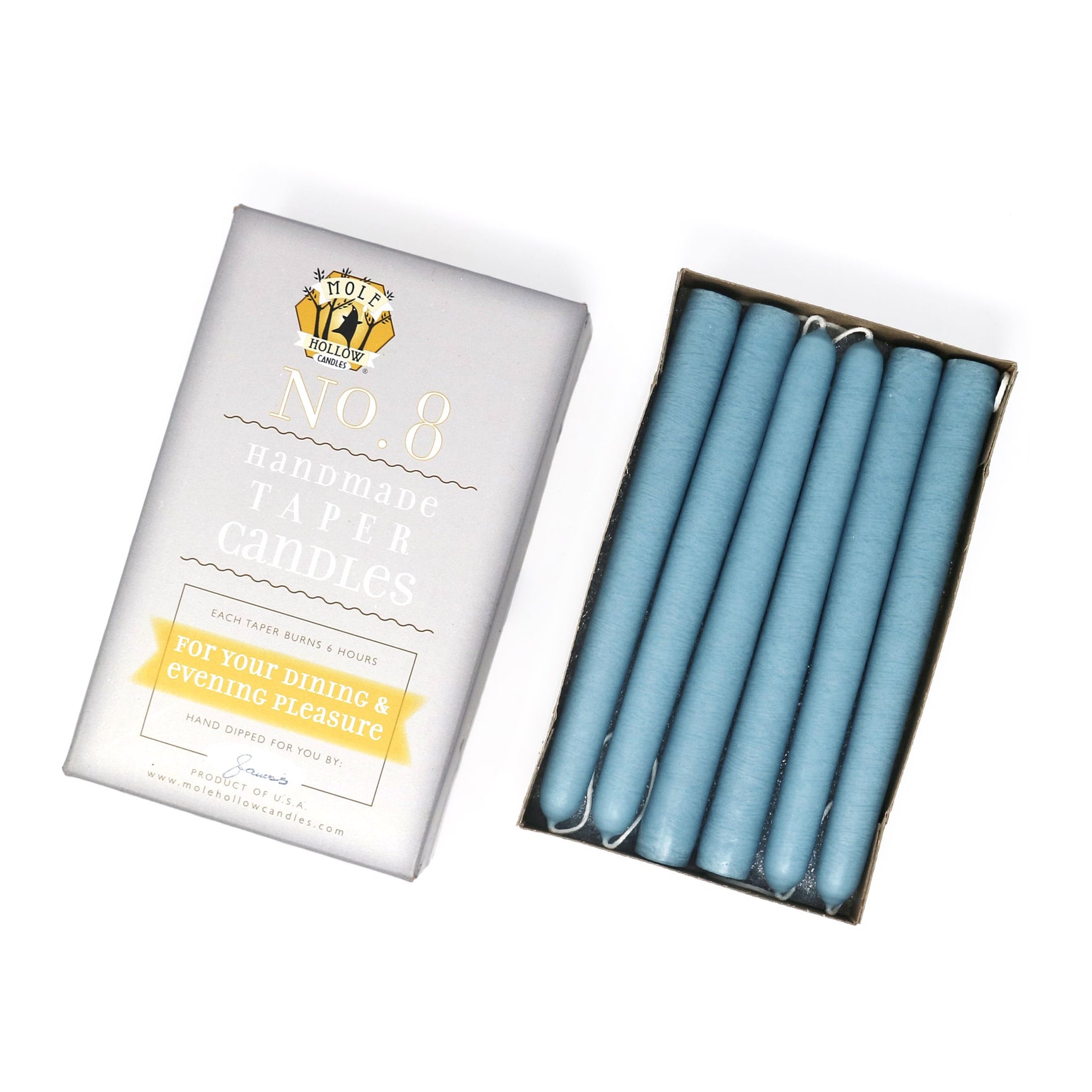 8 Inch Unscented Taper Candles – Dripless Taper Candles – Mole Hollow ...